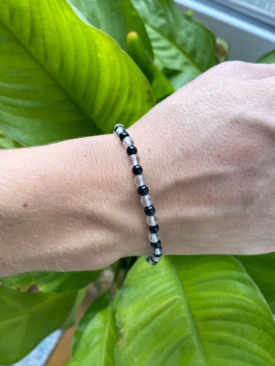 Bergkristall & schwarzes Turmalin Armband I Stein-Insel